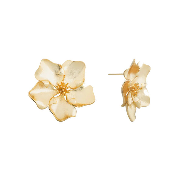 BIG GOLD FLOWER STATEMENT EARRINGS – Adam Marc